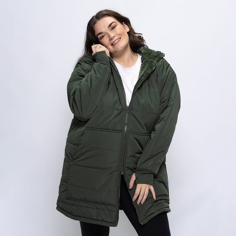 Khaki Zip Long Puffer Jacket – The Oodie UK