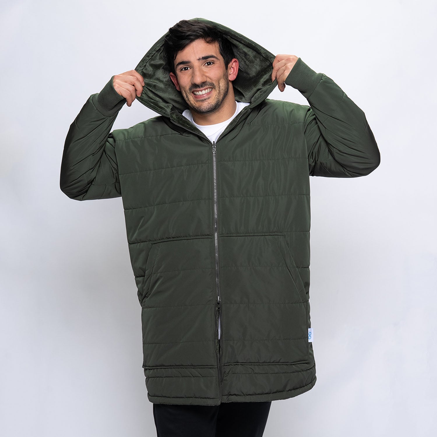 Khaki Zip Long Puffer Jacket – The Oodie UK