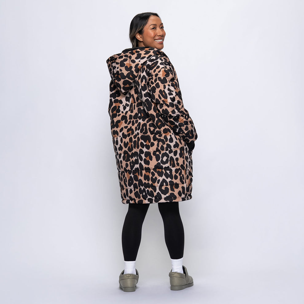 Leopard Print/Black Long Puffer Jacket – The Oodie UK