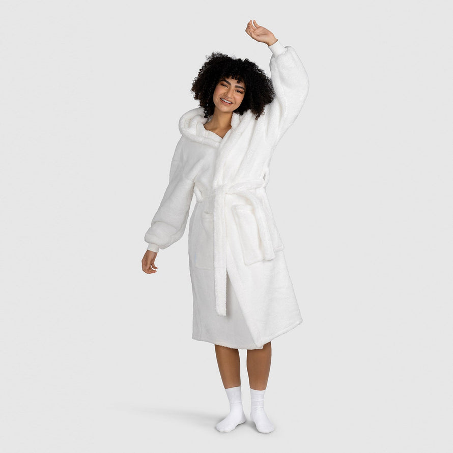 Fluffy White Oodie Dressing Gown – The Oodie UK